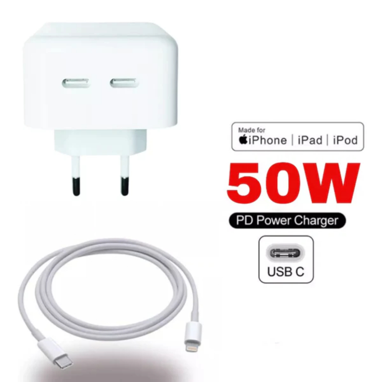 Carregador Completo IPhone 2 Entrada Tipo C 50w + Cabo Lightning Fonte ...