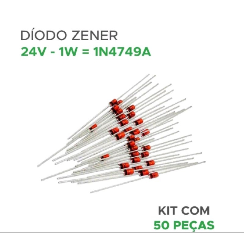 Kit com 50 Pçs - Diodo Zener 24v 1w 1N4749a. Alta Qualidade. | Shopee ...