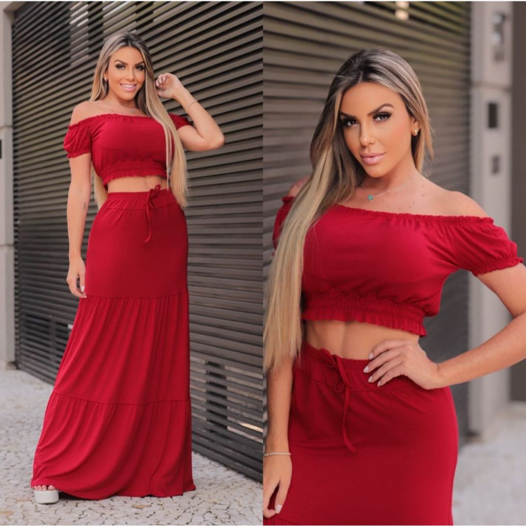 Conjunto Feminino de Cropped e Saia Longa Coleção Verão | Shopee Brasil