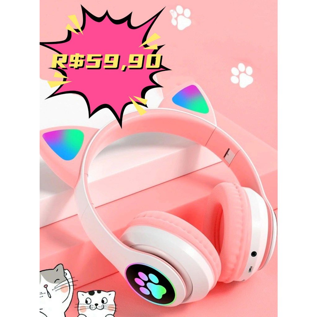 Fone gatinho Fone Gato Rosa Led Lateral EJ-028 | Shopee Brasil