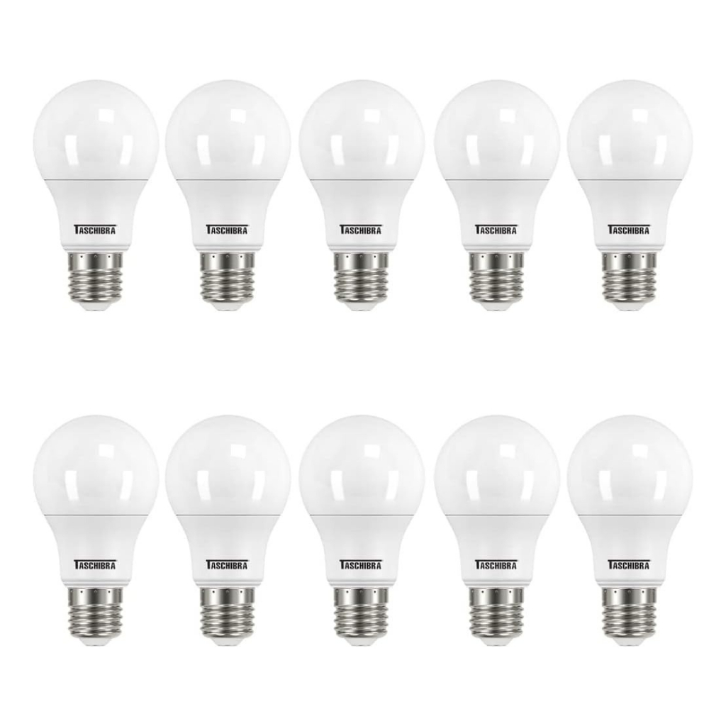 Kit 10 Lâmpada Led Bulbo 9w E27 Bivolt Branco Frio 6500K Alta Potencia Taschibra | Shopee Brasil