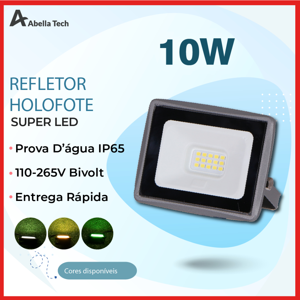 Refletor LED Holofote 10W Bivolt A Prova D'agua Luz Branca/Amarela/Verde CG 110-220V | Shopee Brasil
