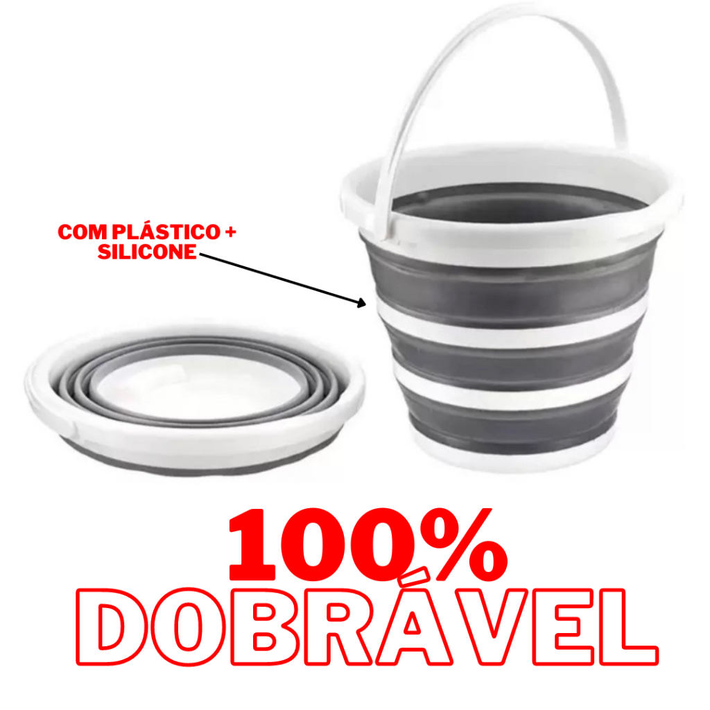 Balde retrátil 10L - plástico e silicone cinza com nota fiscal ...
