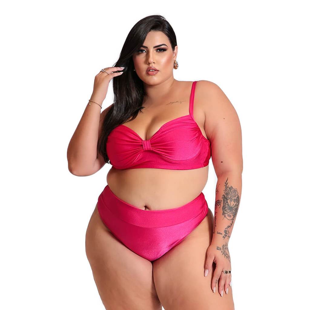 Conjunto Biquíni Plus Size Top Com Bojo E Calcinha Cintura Média Fio