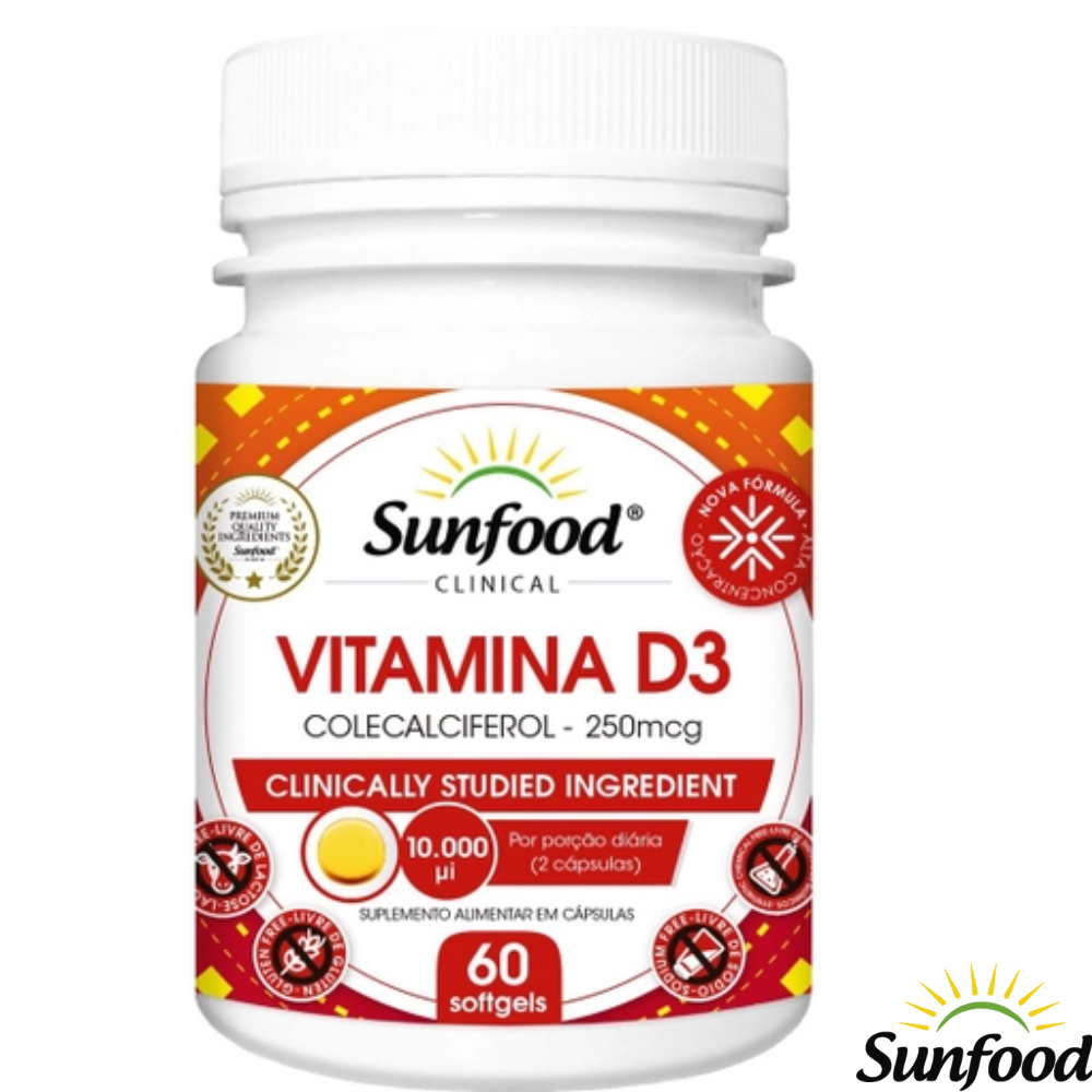 Vitamina D3 10000 UI Sunfood 60 Cápsulas | Shopee Brasil