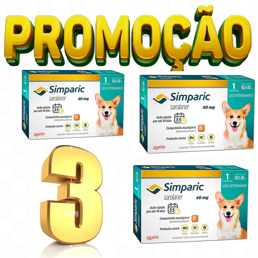 Simparic--10-20 kg vai com 3 unidades (comprimidos) | Shopee Brasil