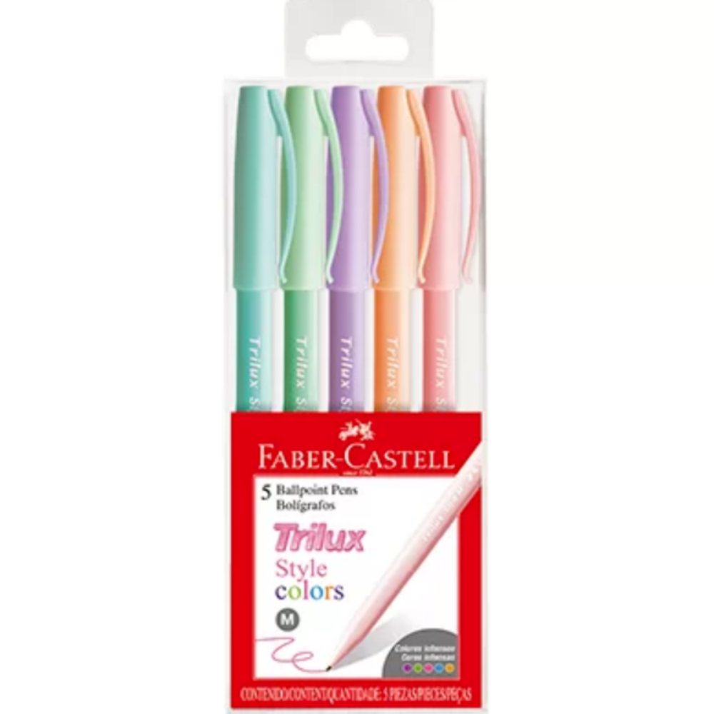 Caneta Esferográfica Trilux Style Colors Pastel 5 UN Faber Caneta Esferográfica Trilux Style Colors Pastel 5 UN Faber