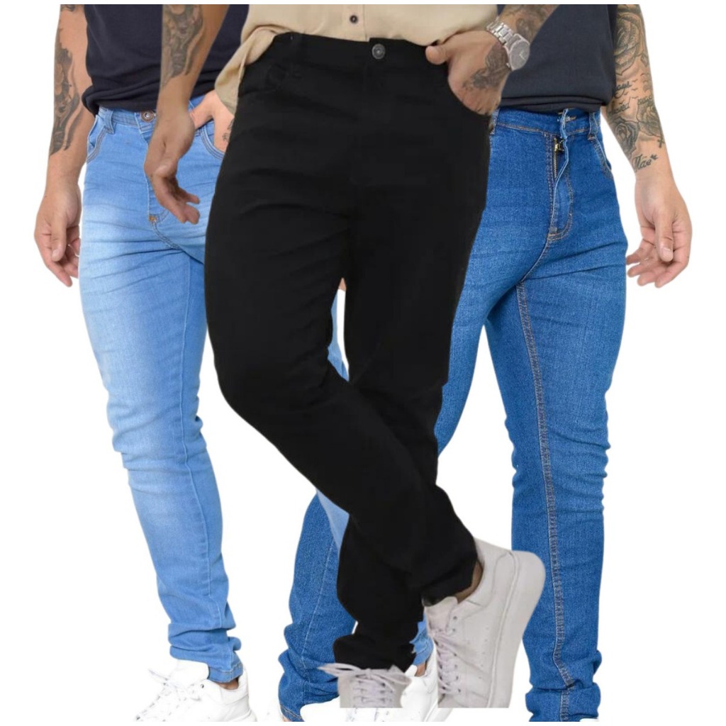 Kit Calças Jeans Masculina Slim Original Elastano Shopee Brasil
