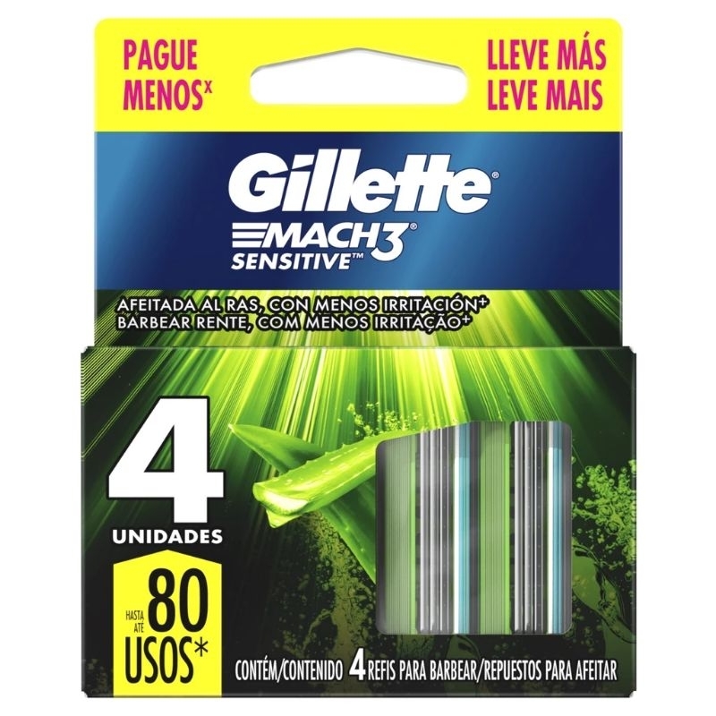 GILLETTE MACH 3, SENSITIVE RECARGA COM 4 UNIDADES | Shopee Brasil