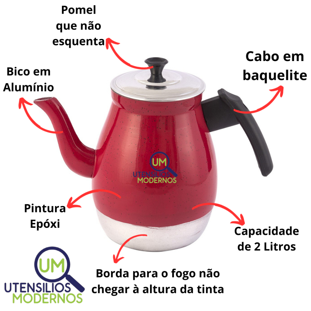 Bule de Cafe Aluminio Vermelho nº8 1,5 Litros. (bule de cafe, bule Rosa ...