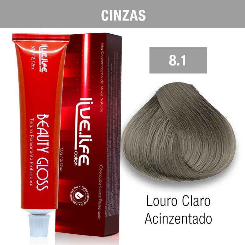 Coloração Profissional Live Life color 8.1 Loiro claro acinzentado 60g ...
