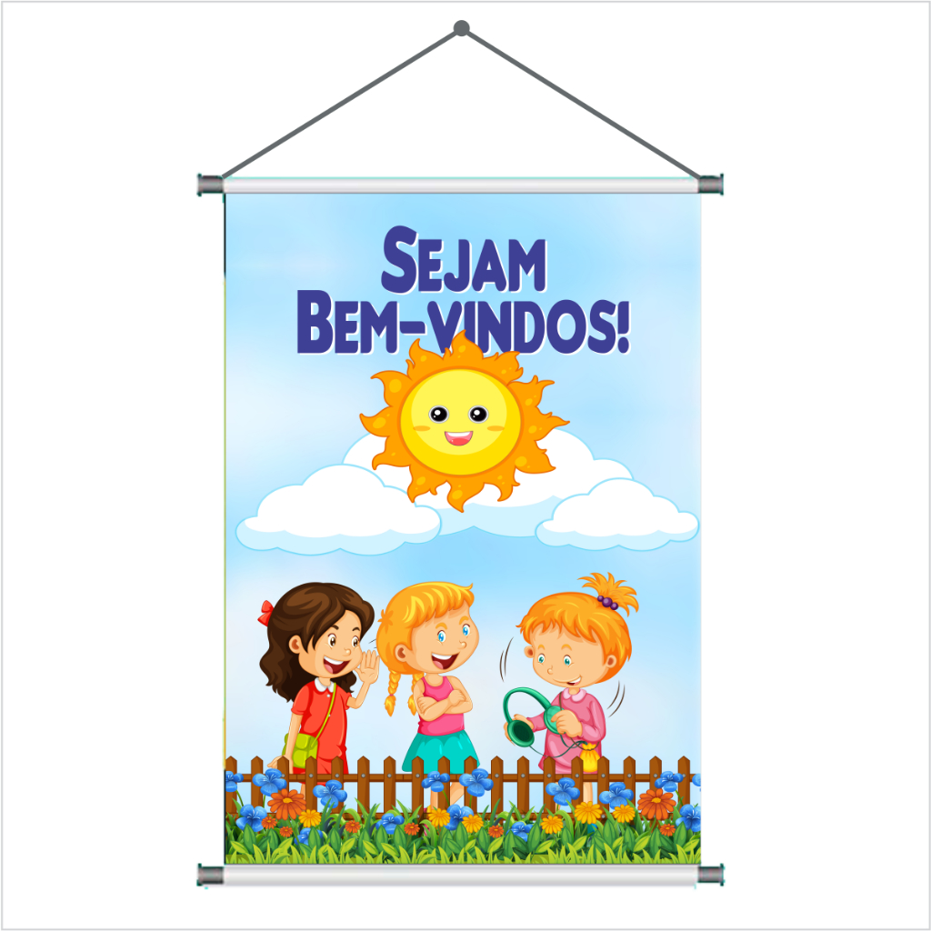 Banner Escolar Sejam Bem-Vindos Banner Crianças Felizes Várias Medidas ...