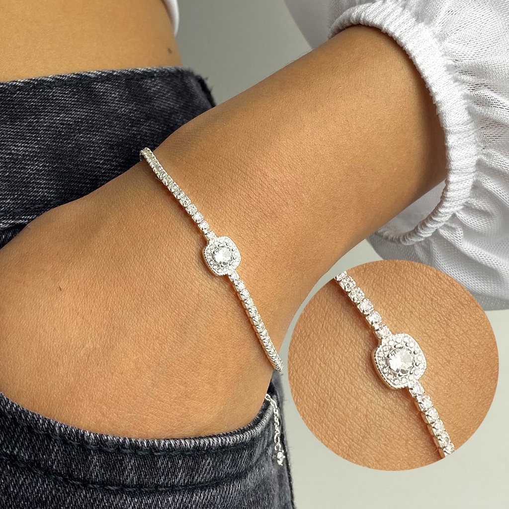 Pulseira Feminina De Prata 925 Legítima Riviera Quadrada | Shopee Brasil