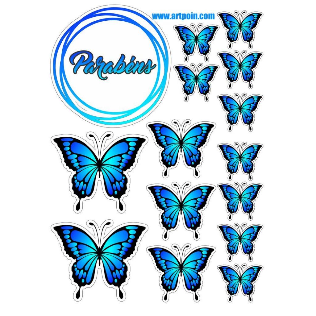 Topo Topper de Bolo Borboleta Azul Personalizado C/Nome e Idade ...