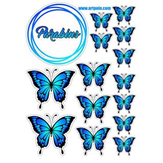 Topo Topper de Bolo Borboleta Azul Personalizado C/Nome e Idade ...