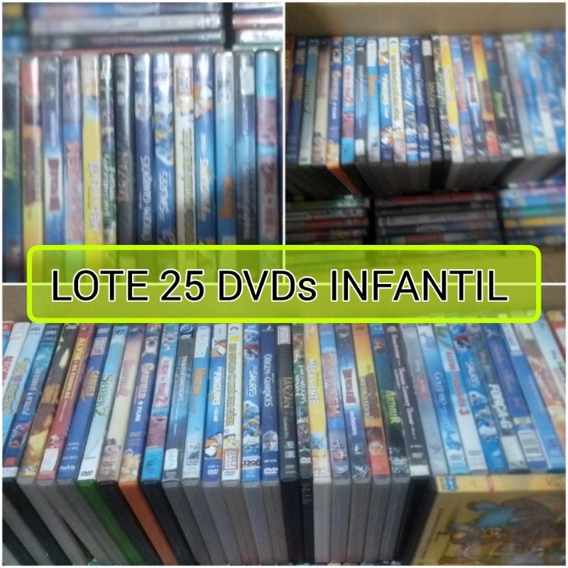 LOTE 25 DVDs INFANTIL ORIGINAL filmes desenhos | Shopee Brasil