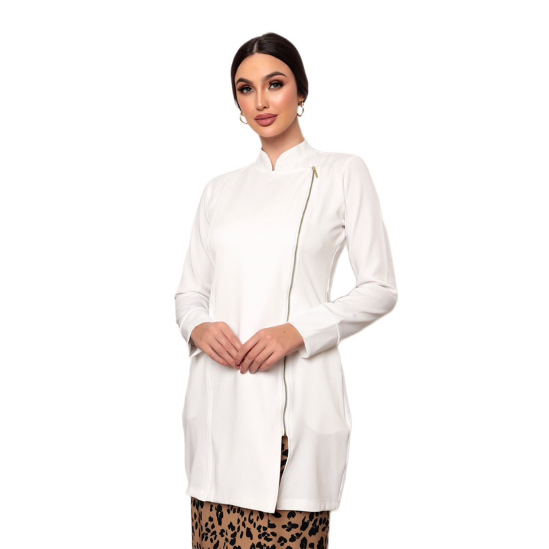 Jaleco Feminino Gabardine com elastano ziper Helena Branco | Shopee Brasil