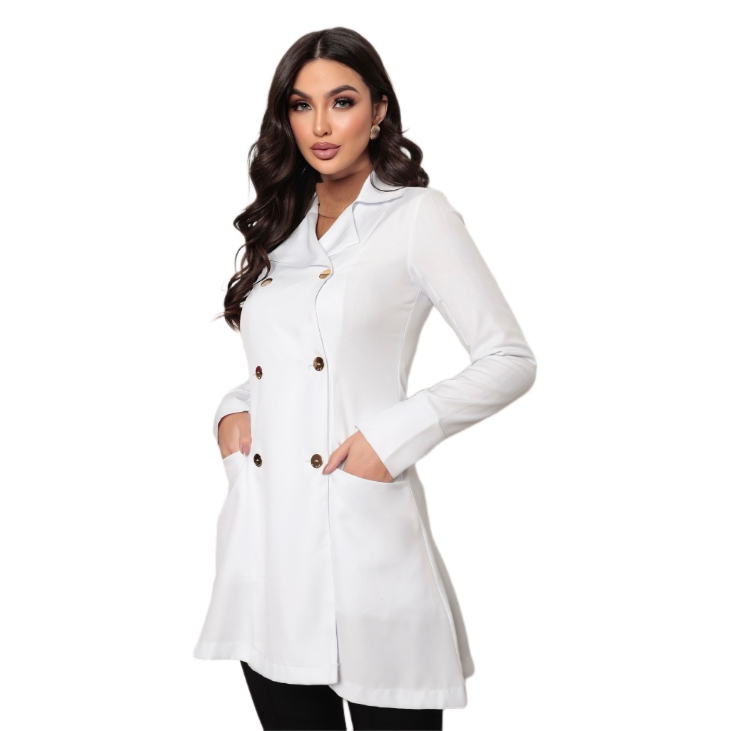 Jaleco Feminino Gabardine Com Elastano Branco Romana | Shopee Brasil