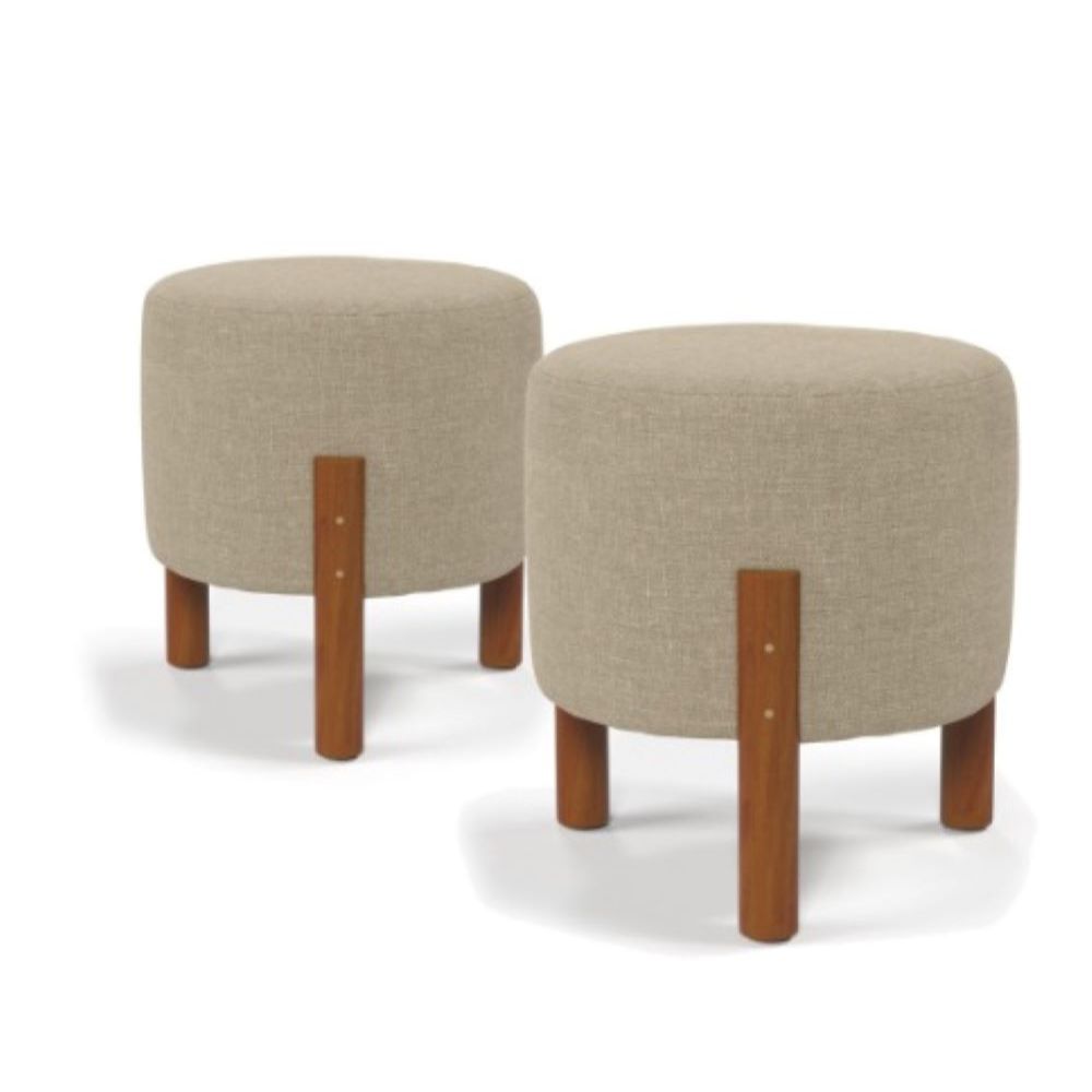 Kit Puff Decor para Sala Bege Sofisticado Pes Madeira Kacal Moveis ...