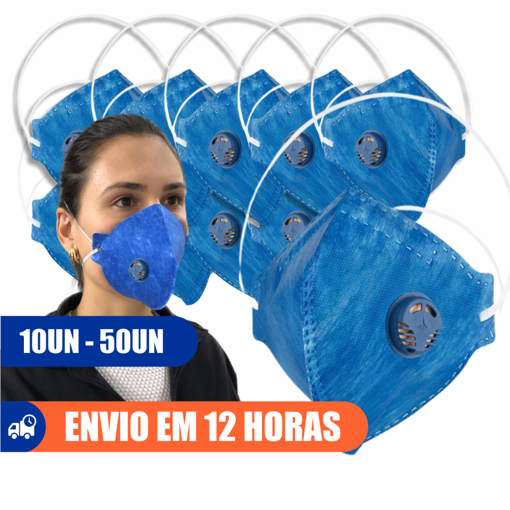 Kit 50un Máscara Reutilizável Com Válvula Filtro PFF2 N95 KN95 5 Camadas Supermedy - Escorrega o ...