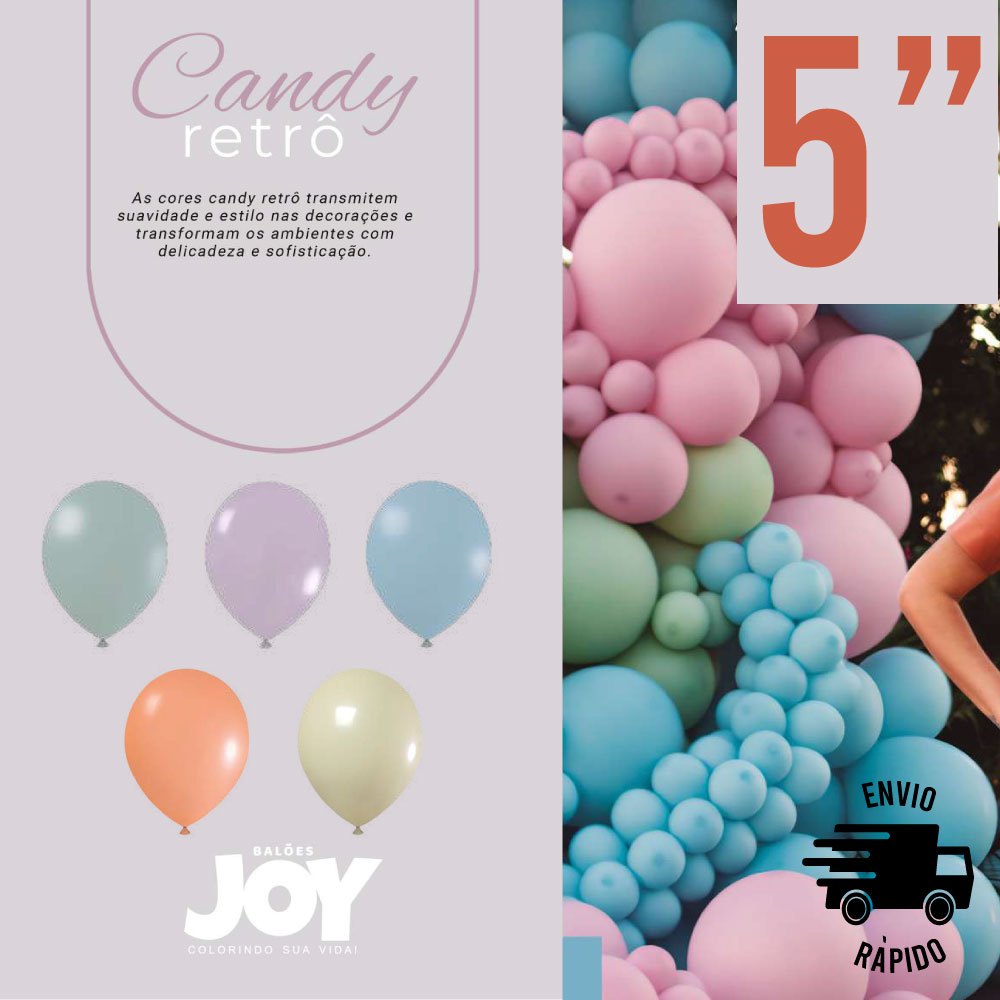 Balão Bexiga Latéx Candy Retro 5 polegadas com 50 unidades Joy Festa Aniversário Casamento Envio ...