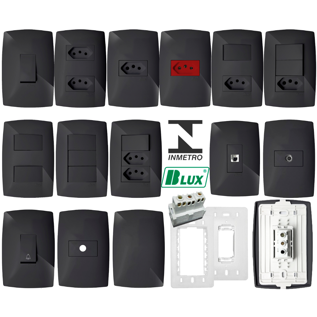Tomada Interruptor,Tomada 10A 20A, Interruptor Simples e Paralelo, Modulo e Placa BLUX HOME ...