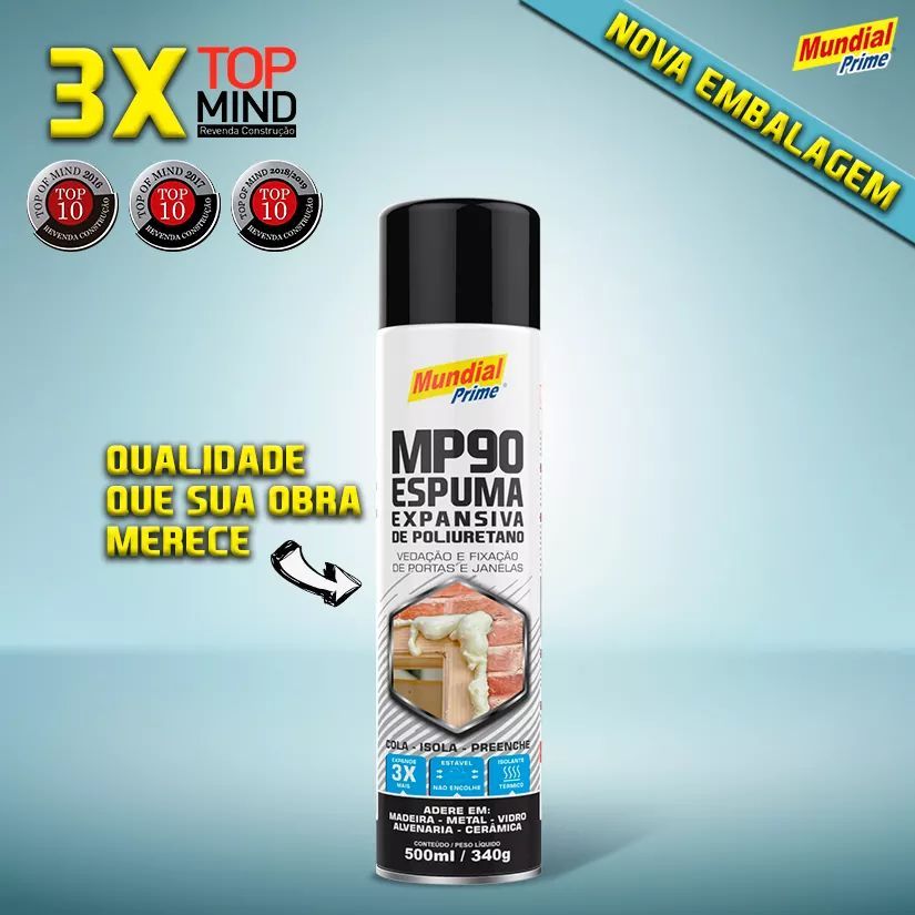 Espuma de Expansiva de Poliuretano Mundial Prime 500ml x 340g - veda, fixa e cola, portas e ...