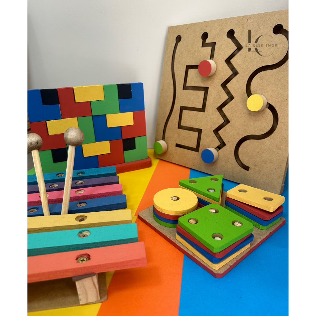 Kit Atividades 4 Brinquedos Pedagógicos Educativos Madeira MDF- Primeira Infância | Shopee Brasil