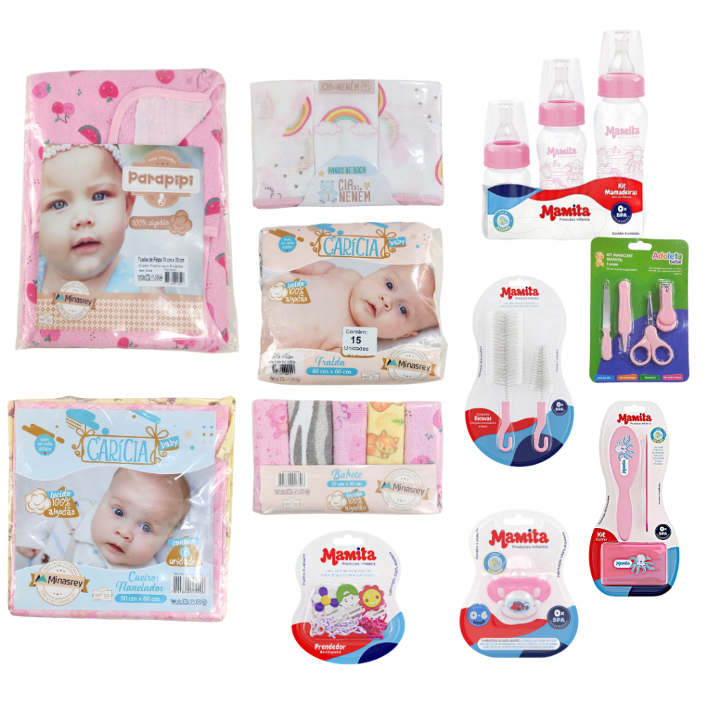Kit Enxoval de Bebê 43 Peças: Cueiros, Toalha , Babetes, Kit Manicure ...
