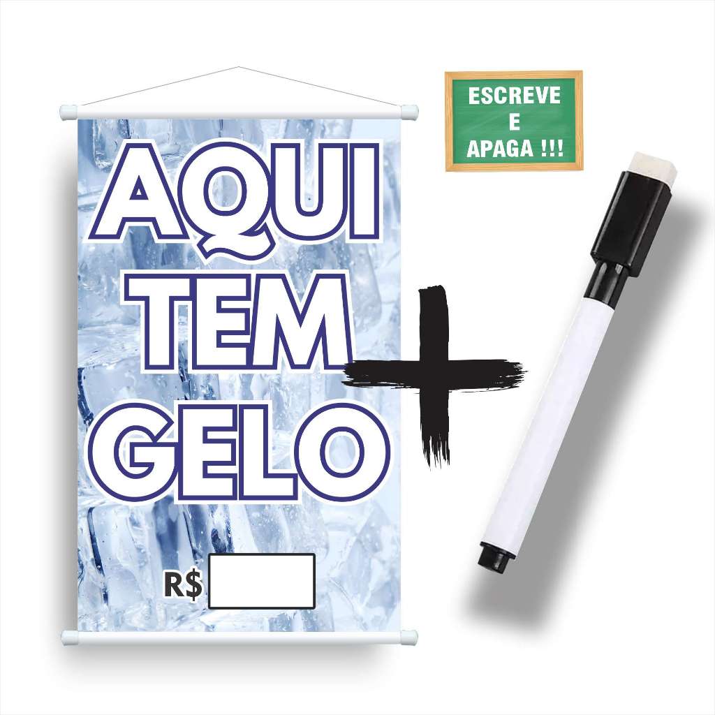 Banner aqui tem gelo - escreve e apaga + caneta | Shopee Brasil