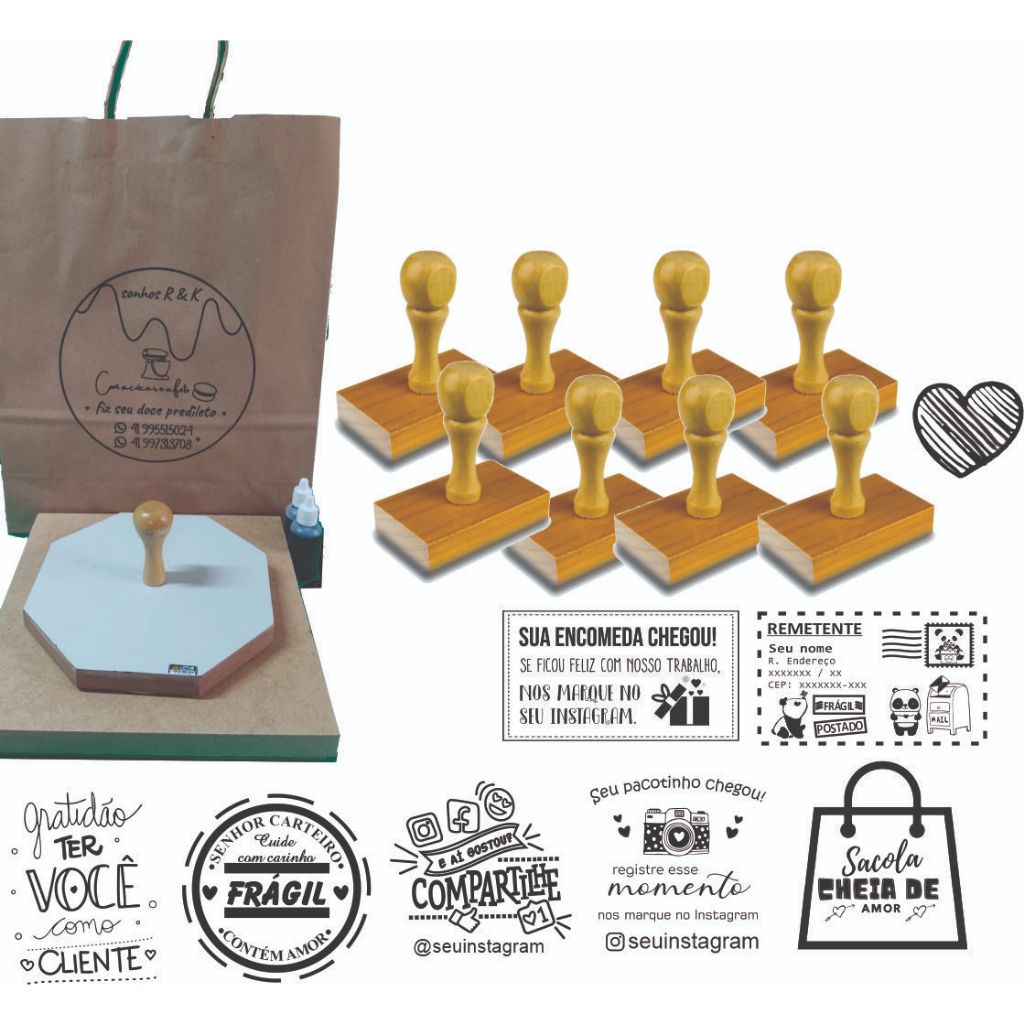 Kit Carimbos: 01 carimbo 15x15 + 01 carimbo 10x10 + 09 carimbos 4x4 ...
