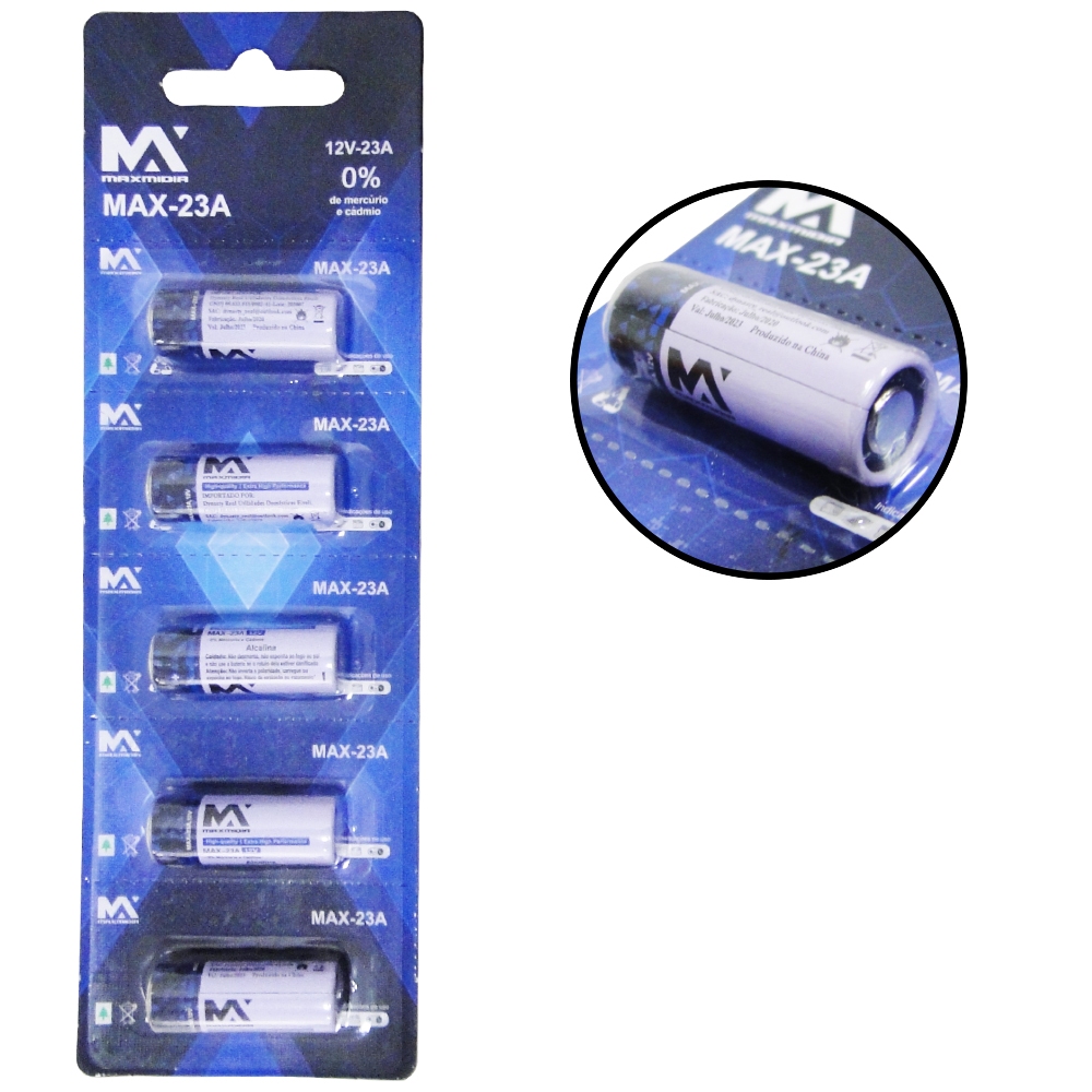 PILHA / BATERIA 23A 12V ALCALINA MAXMIDIA COM 5 PECAS NA CARTELA ...