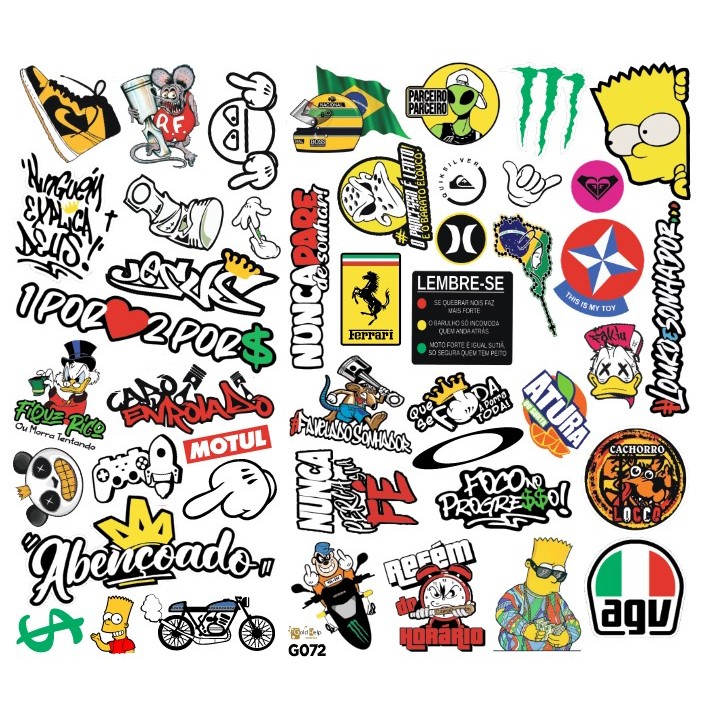 1 Super Cartela de Adesivos - Carro, Moto e Bike - C/ 40 Adesivos | Shopee Brasil