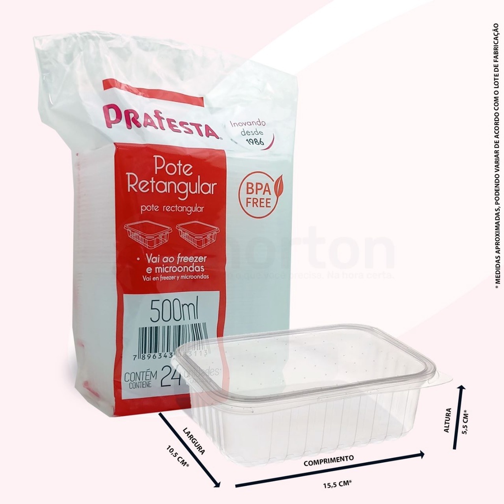 Pote Retangular 500ml Embalagem Marmita Fitness PraFesta 24 un Atacado Cor Transparente | Shopee ...