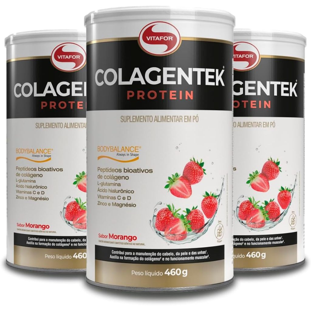 Kit 3 Colagentek Protein Vitafor Morango 460g | Shopee Brasil