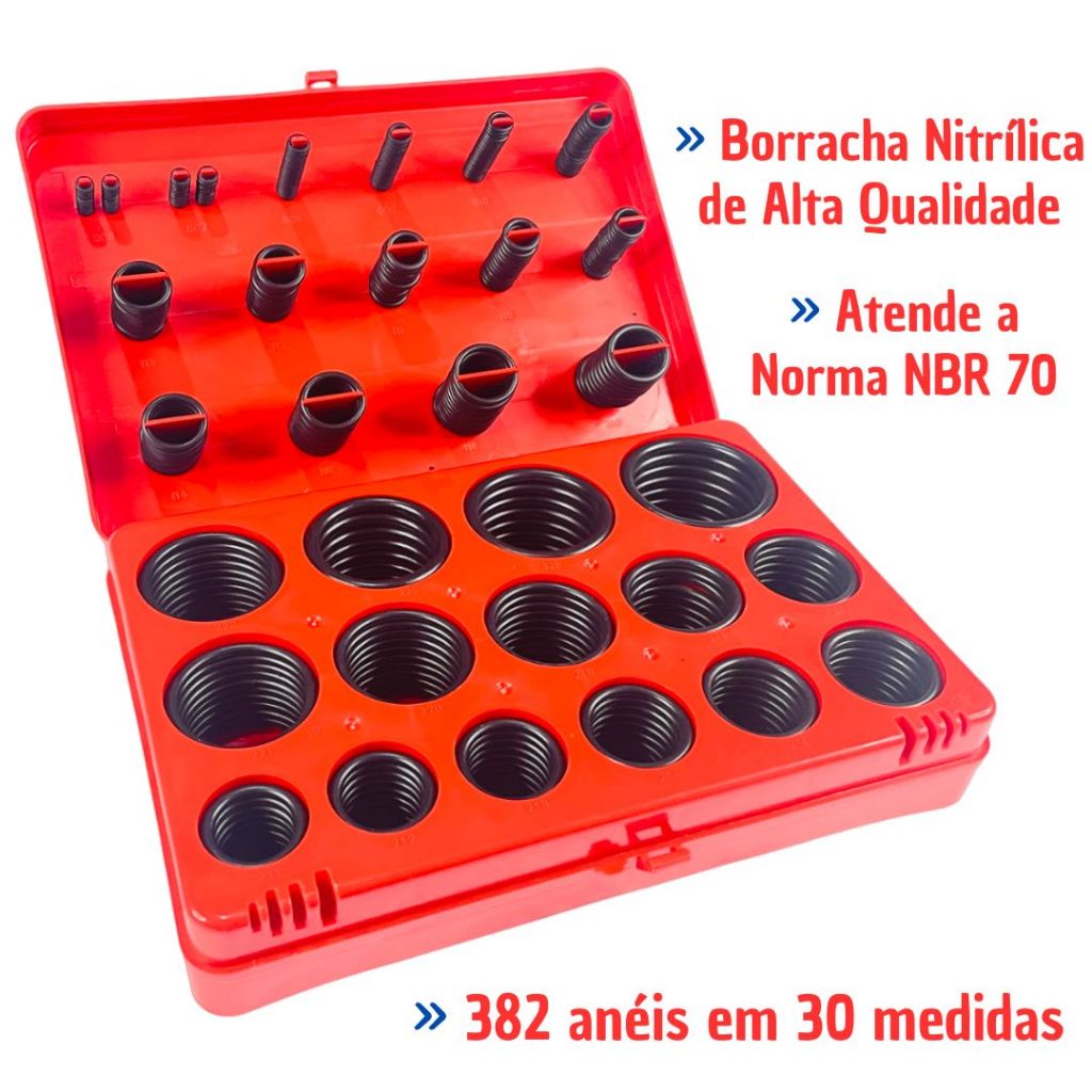 Kit Anéis de Vedação O'ring Polegada 382 Peças Borracha Nitrílica NBR ...
