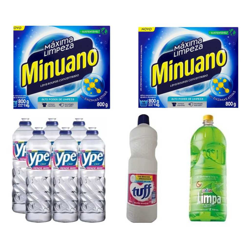 Kit Limpeza Pesada 6 Detergentes Ype + 1 alvejante 1l + 2 Cx Sabão Em ...