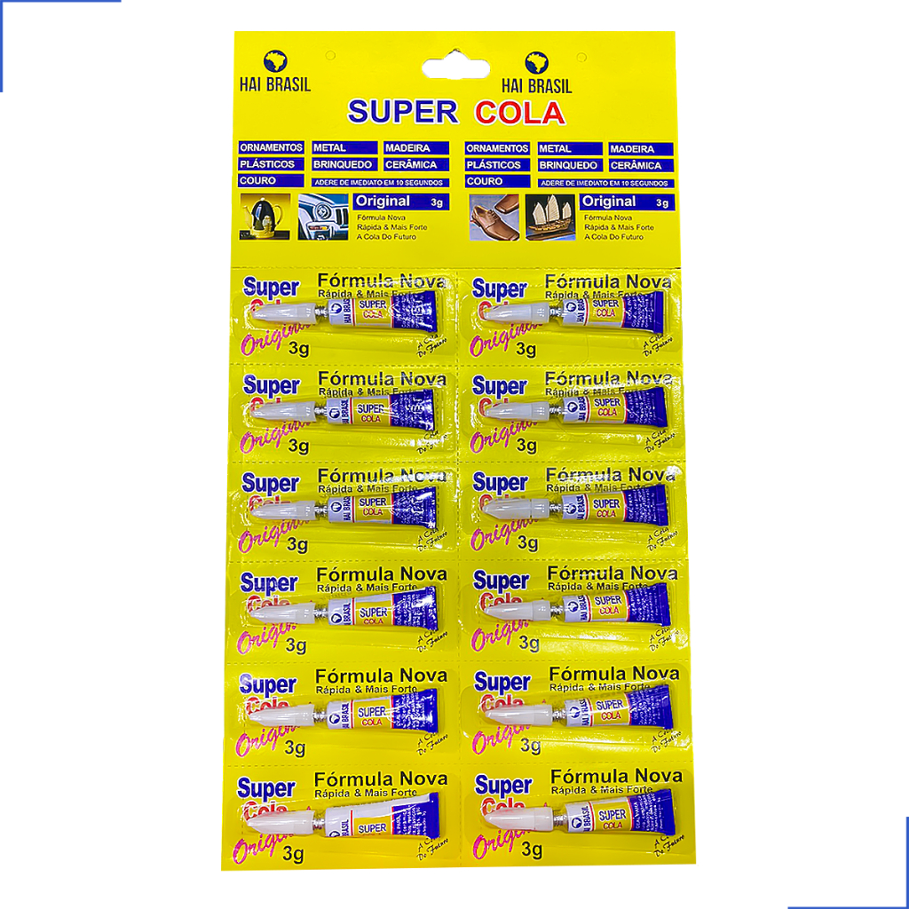 12 Super cola 3g super bond kit com 12 Super bond instantâneo, Cartela ...