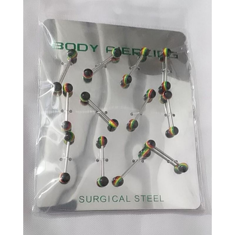 Cartela com 12 Piercing de língua reggae jamaica bob marley aço ...