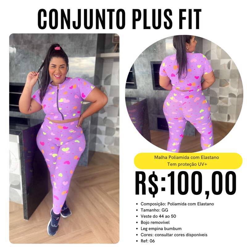 CONJUNTO PLUS FITNESS POLIAMIDA PLUS SIZE ACADEMIA | Shopee Brasil