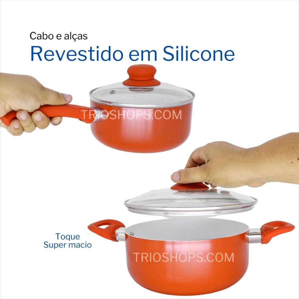 Jogo de Panelas Caçarola Laranja 8 Peças Utensílios Antiaderente ...