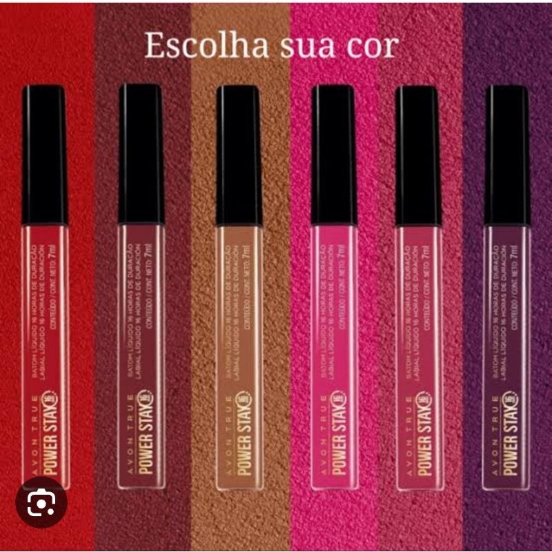 Batom Líquido Glitter Power Stay Avon 16h - Escolha Sua Cor | Shopee Brasil