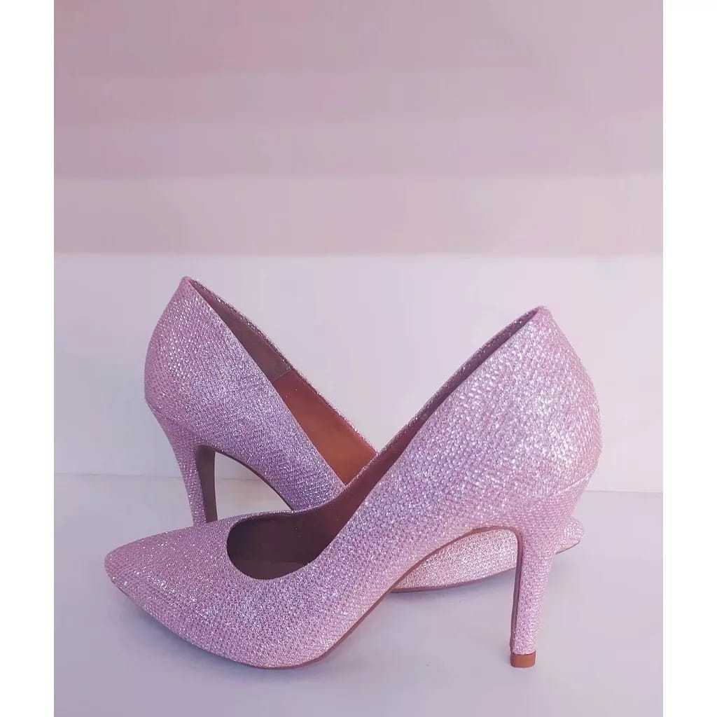 Sapato Tipo Scarpin Salto Alto Para Festa Rosa Glitter Luxo | Shopee Brasil
