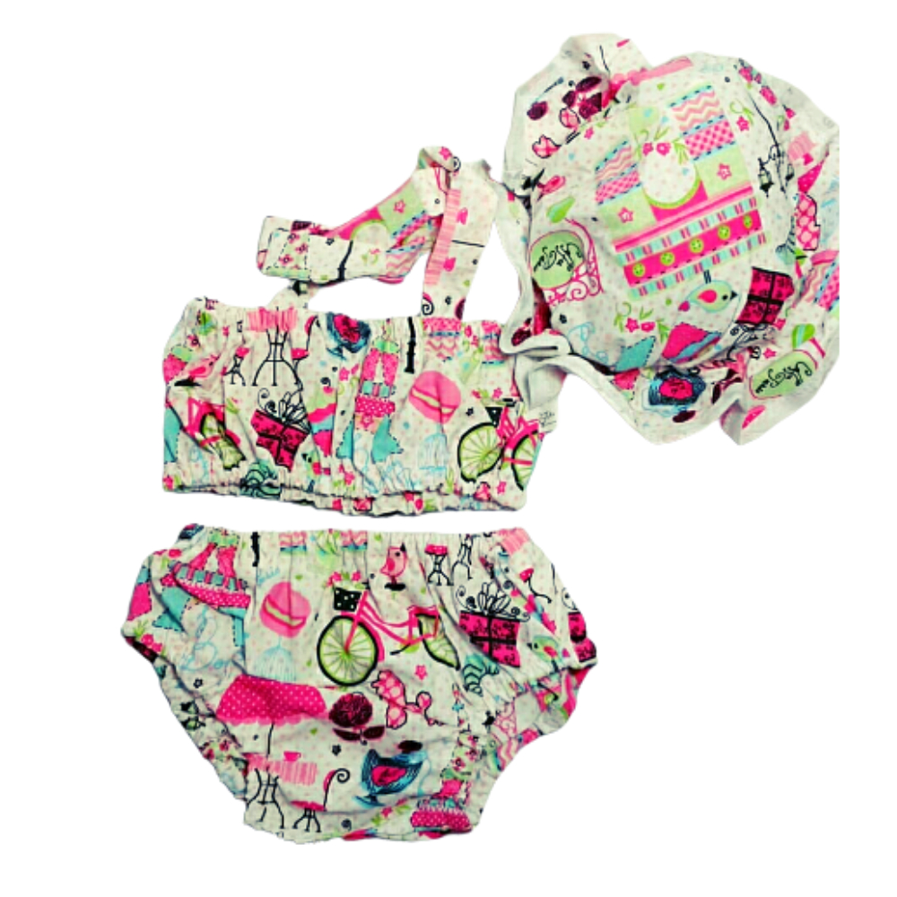 Conjunto Banho De Sol Moda Praia Bebe Bunda Rica Croped + Chapeu ...