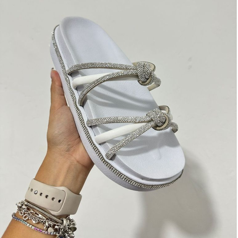 Papete feminina de pedraria manta strass brilho plataforma flatform ...