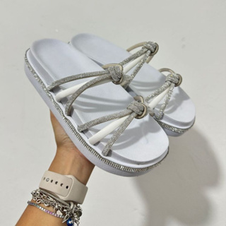 Papete feminina de pedraria manta strass brilho plataforma flatform ...