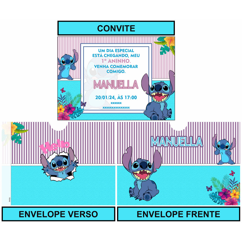 Convite Stitch Mais Envelope Stitch Personalizados | Shopee Brasil