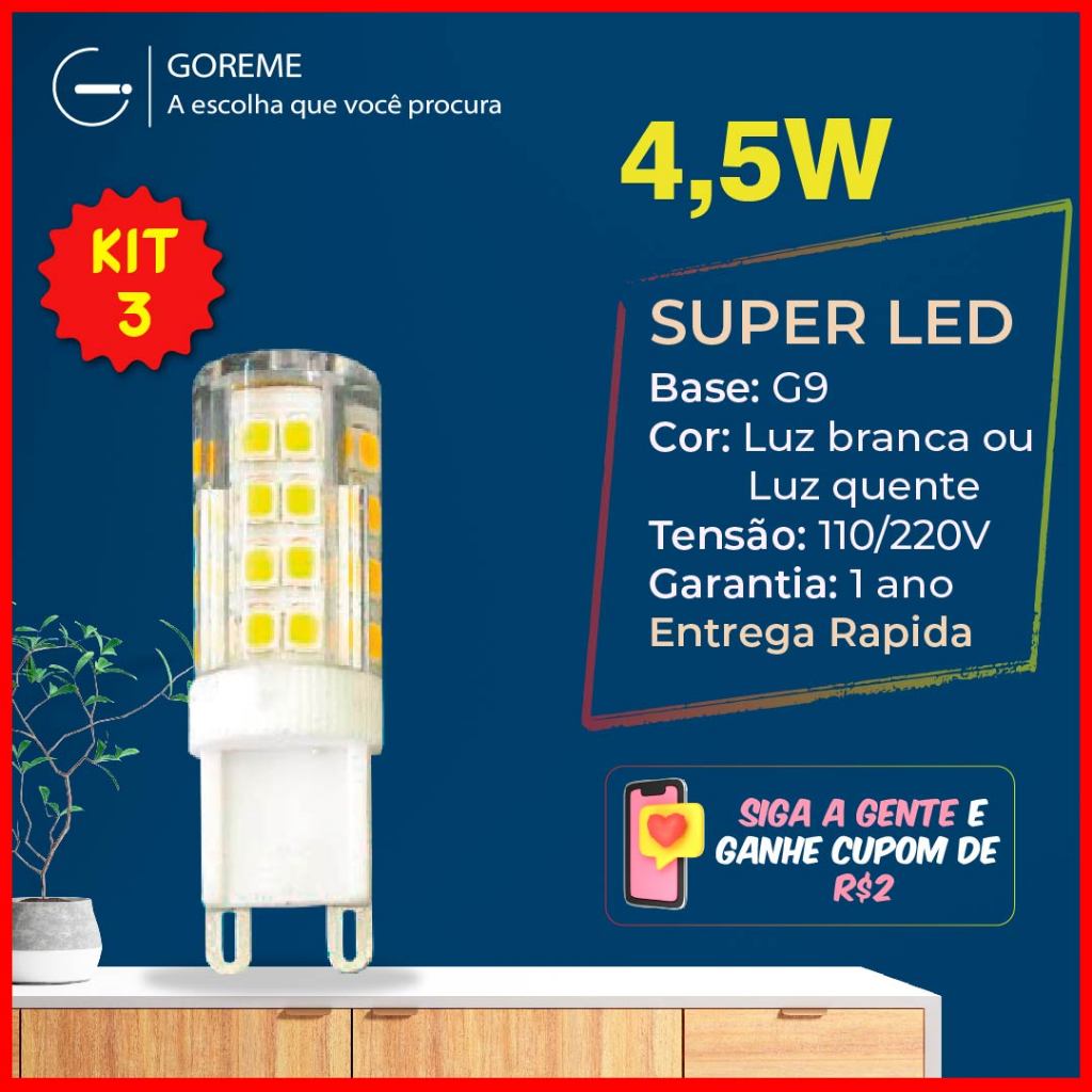 Kit 3 Lâmpada Led 5W G9 Halopin 110V / 220V | Branco Quente 3000K (Amarelo) / Branco Frio 6500K ...