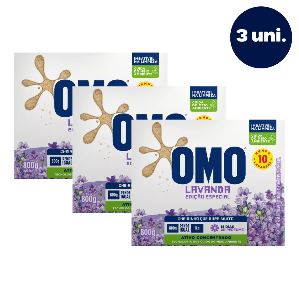 Kit Com 3 Caixas De Sabão Em Pó Lava-Roupas Pó Lavanda Omo Caixa 800g ...