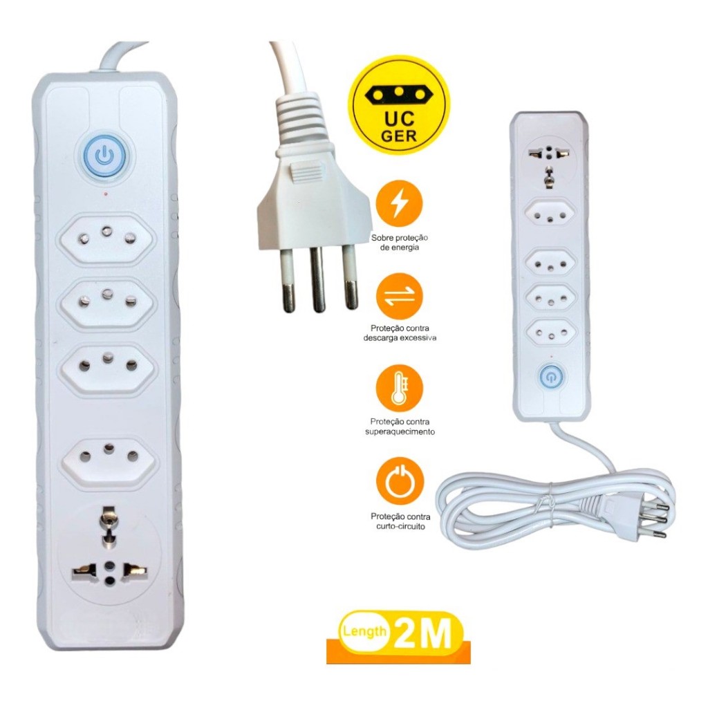 Tomada Régua Extensão 4 Entradas 3pinos 2500w Filtro Linha | Shopee Brasil